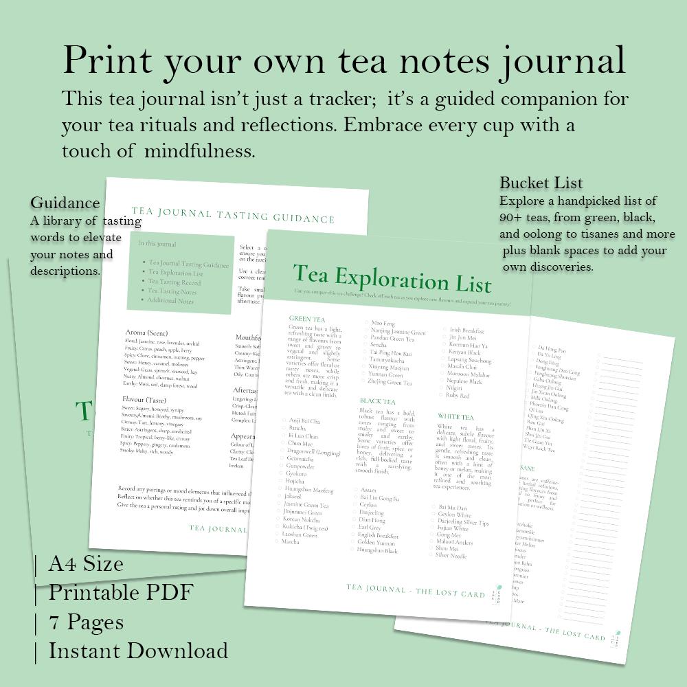 Tea Tasting Notes Journal Printable PDF Template, Track Your Teas ...