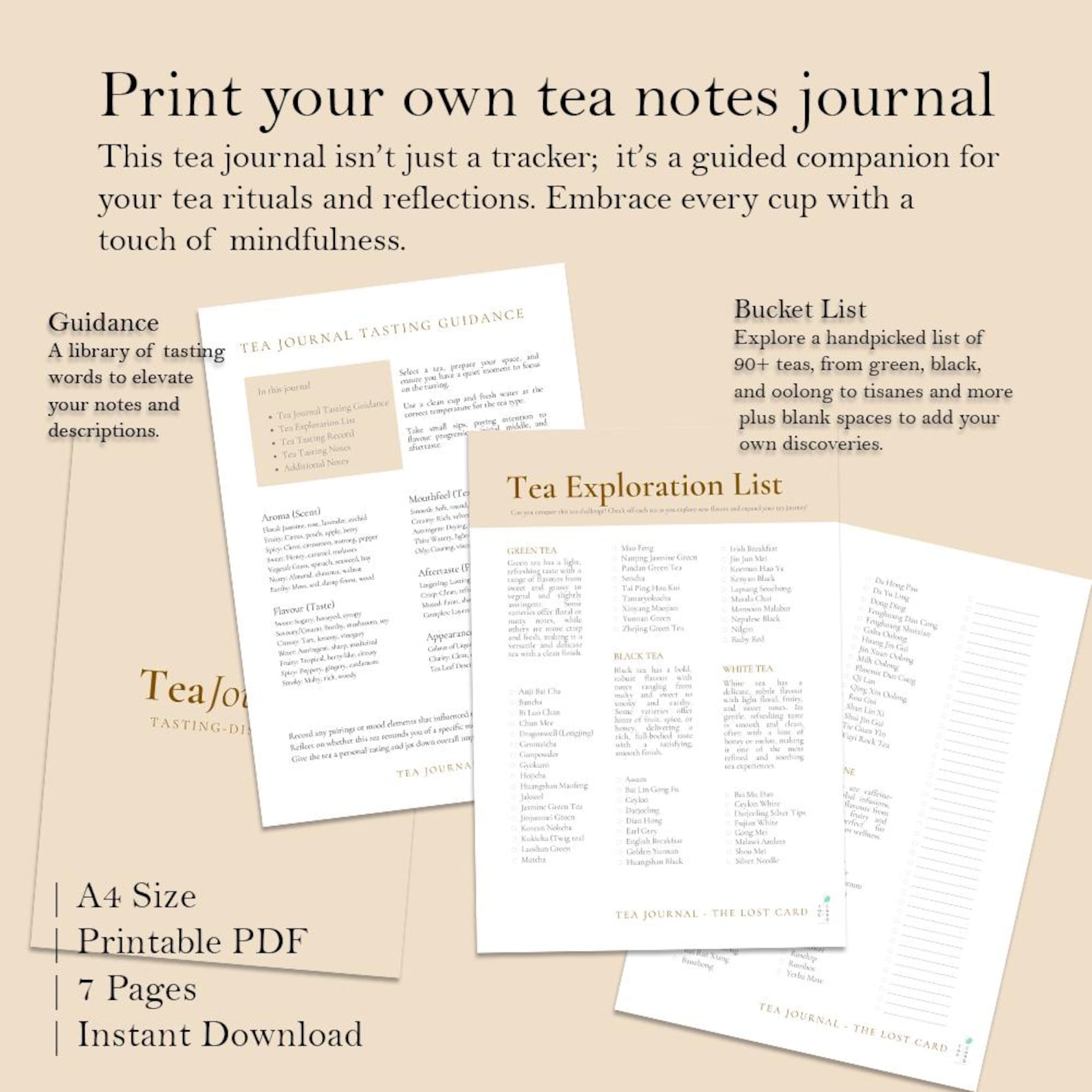 Tea Tasting Notes Journal - Printable PDF Template, Track Your Teas ...