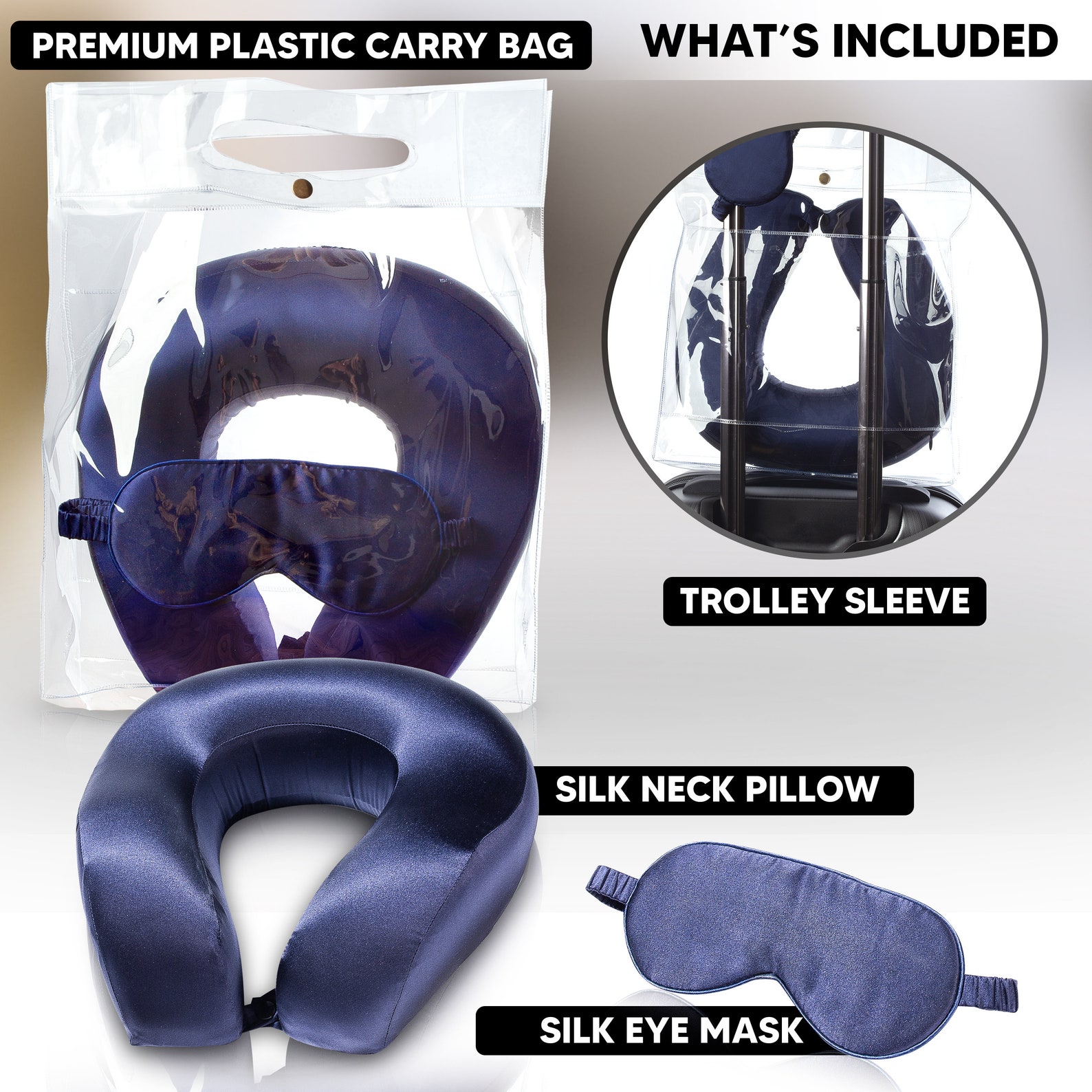 Mulberry Silk Travel Pillow & Sleep Mask Set - Memory Foam Neck Support ...