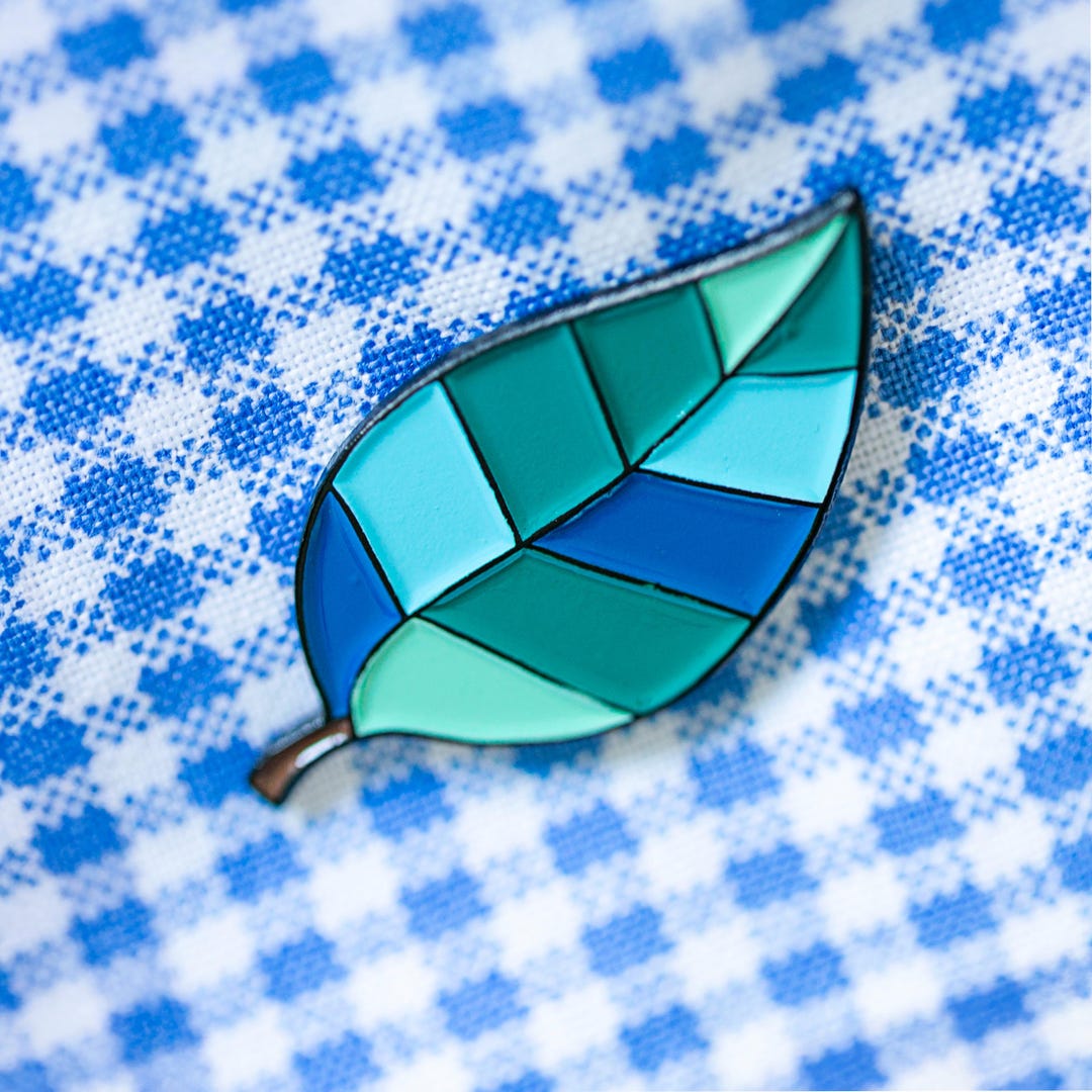 Blue Enamel Leaf Pin - Etsy