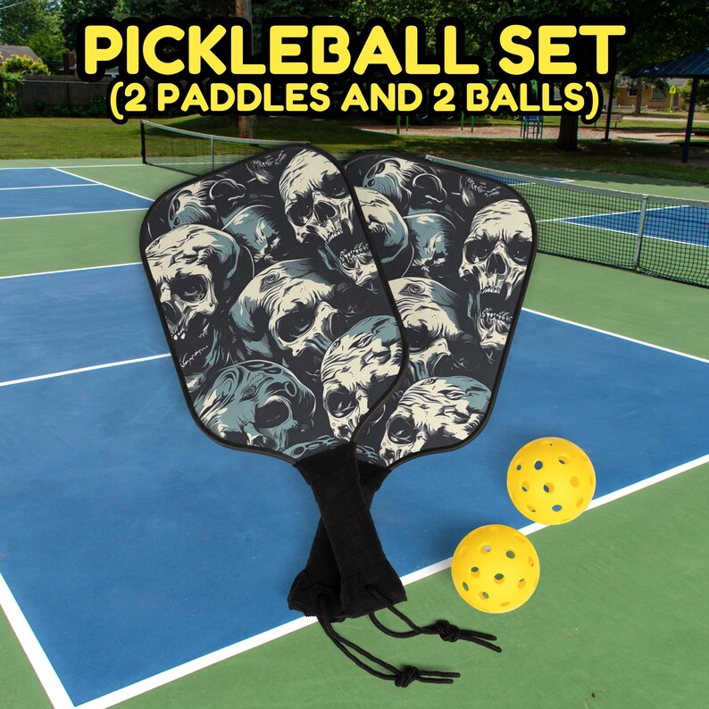 Pickleball Set, Zombie Skulls Design, Pickleball Paddle and Balls ...