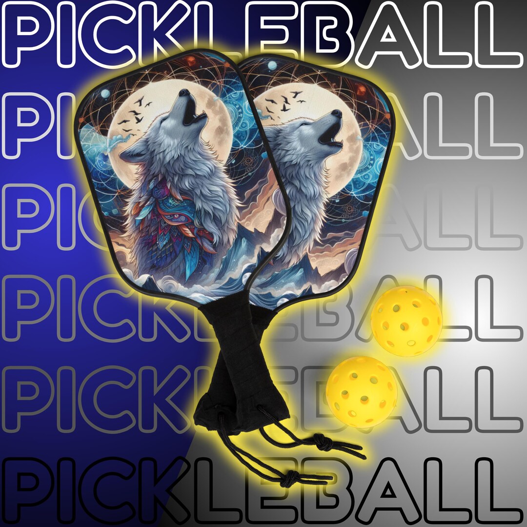 Fantasy Wolf and Moon Pickleball Kit Set, Pickleball Paddle and Balls ...