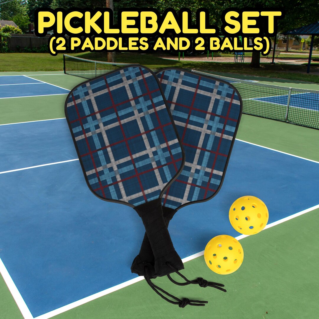 Pickleball Set, Blue Plaid Pickleball Set, Pickleball Paddle and Balls ...