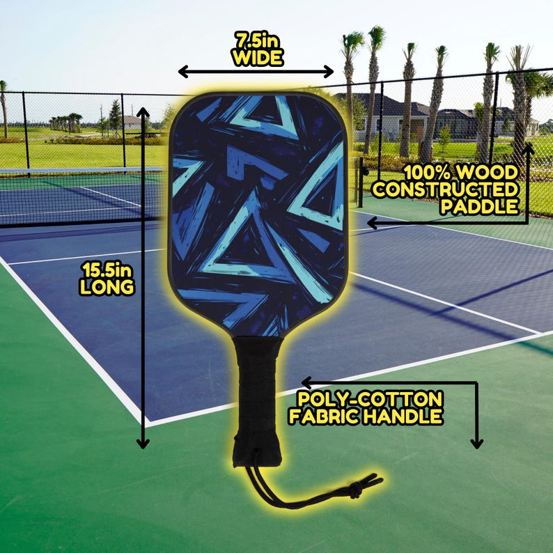 Pickleball Set, Abstract Blue Triangles Design Pickleball Paddle Kit ...