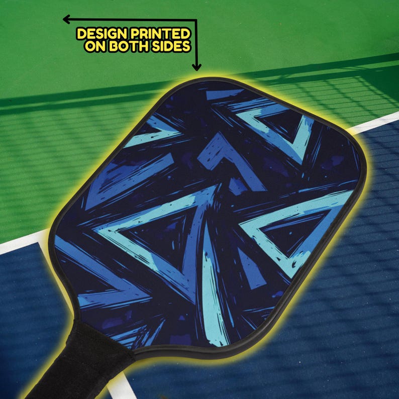 Pickleball Set, Abstract Blue Triangles Design Pickleball Paddle Kit ...