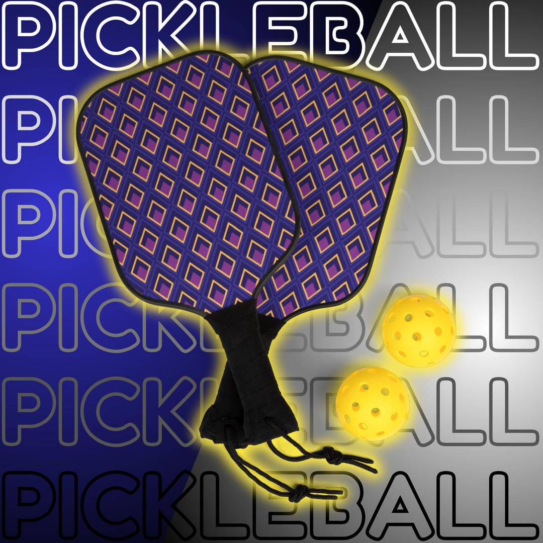 Purple and Gold Diamond Design Pickleball Set, Pickleball Paddle Set ...