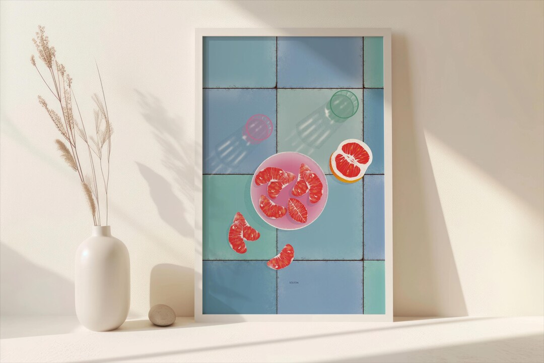 Printable Grapefruit Poster Minimalist Summer Illustration Colorful ...