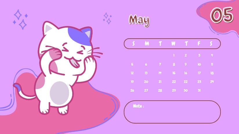 2024 Printable Cute Cat Calendar All 12 Months Horizontal - Etsy