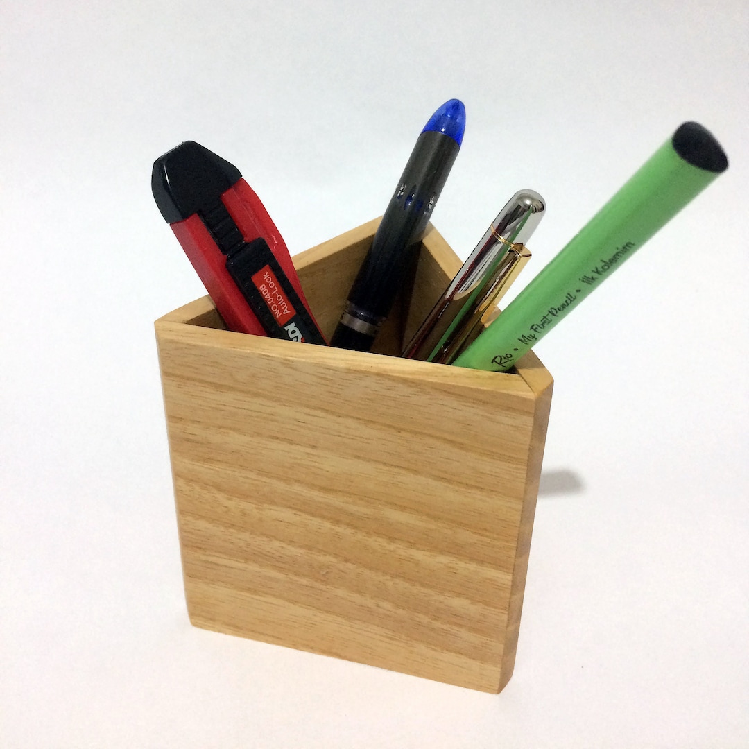 Wooden Pencil Holder Ash Wood Triangle, Triangular Prism Desktop ...