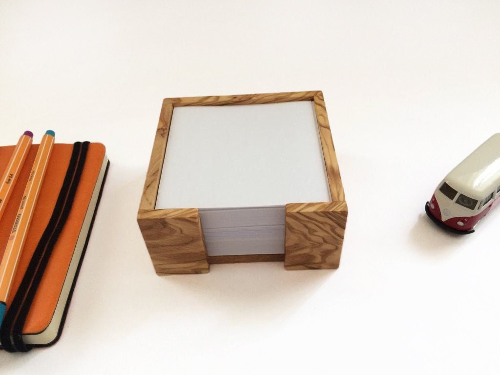 Olive Wood Memo Block Holder, Sticky Note Paper Holder, Wooden Box ...