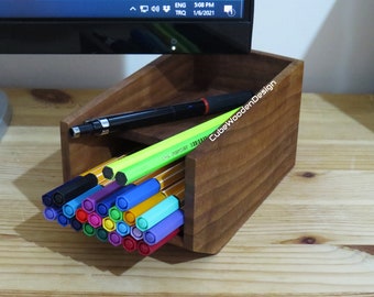 Wooden Pencil Holder Walnut Desktop Accessories Office Desk - Etsy