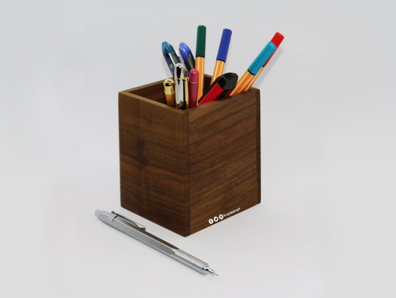 Wooden Pencil Holder Walnut Desktop Accessories Office Desk - Etsy