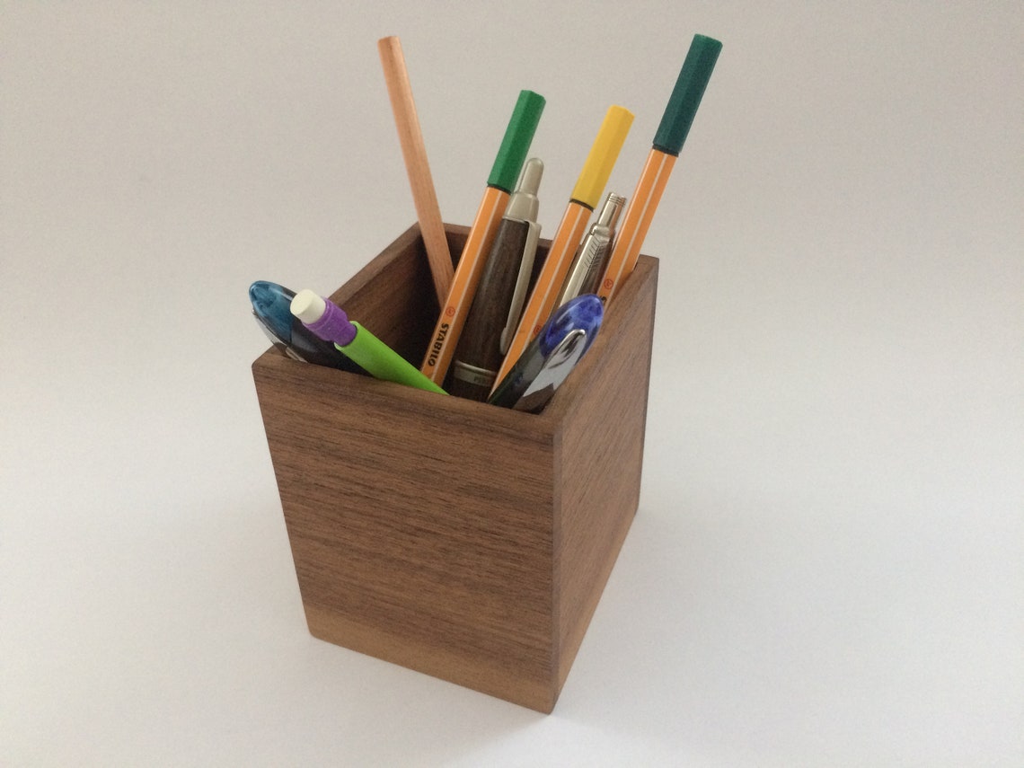 Wooden Pencil Holder Walnut Desktop Accessories Office Desk - Etsy