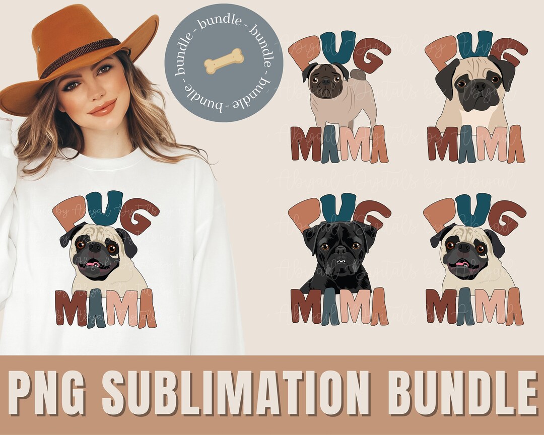 Design Bundle Pug Mama PNG Boho Pug Mama Dog Sublimation File Dog Mama ...