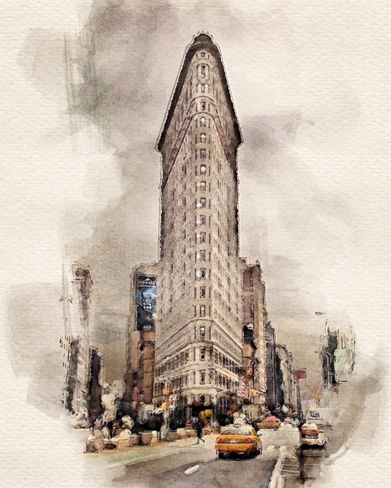 Landmark Digital Watercolor Portrait | Flatiron Building - Etsy