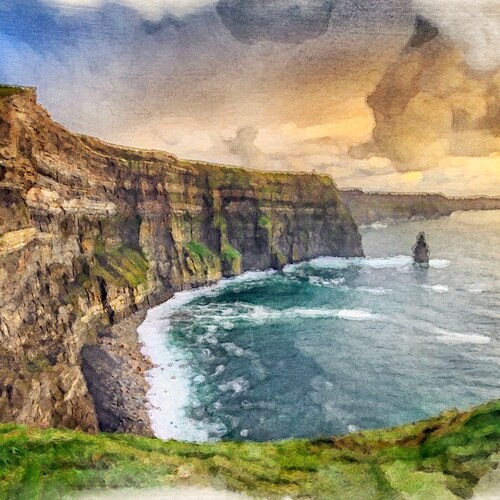 Cliffs of Moher Watercolor Print Ireland Painting Emerald - Etsy