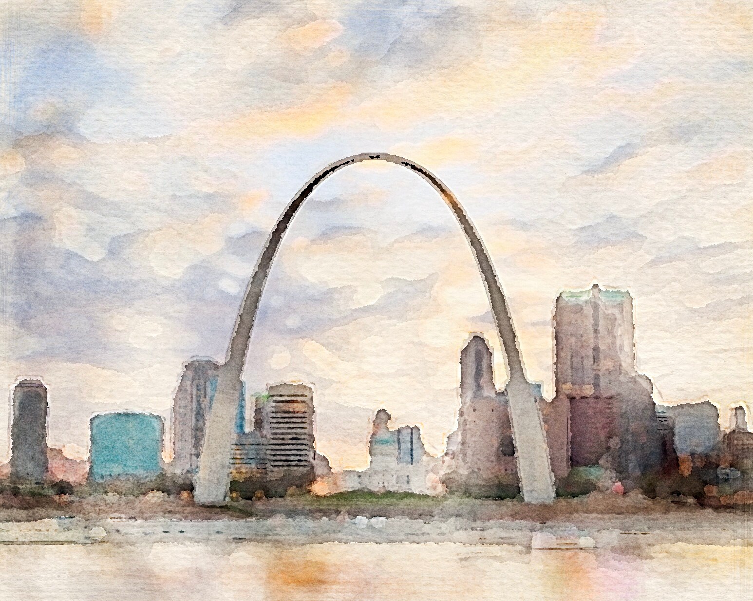 Landmark Digital Watercolor Portrait | Gateway Arch - Etsy