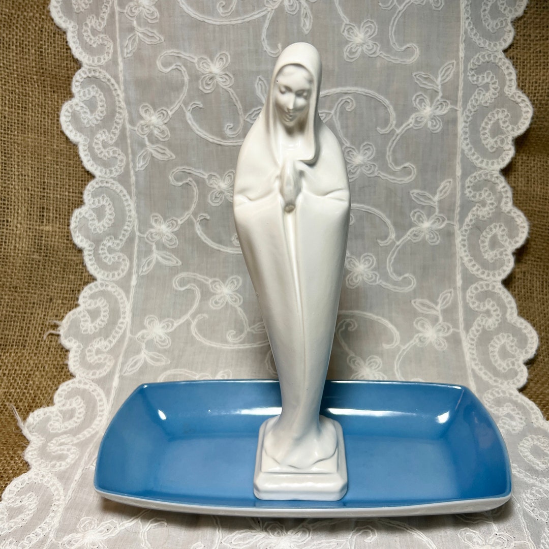 Vintage Virgin Mary, Glazed Mother Mary, Ceramic Mary Figurine ...
