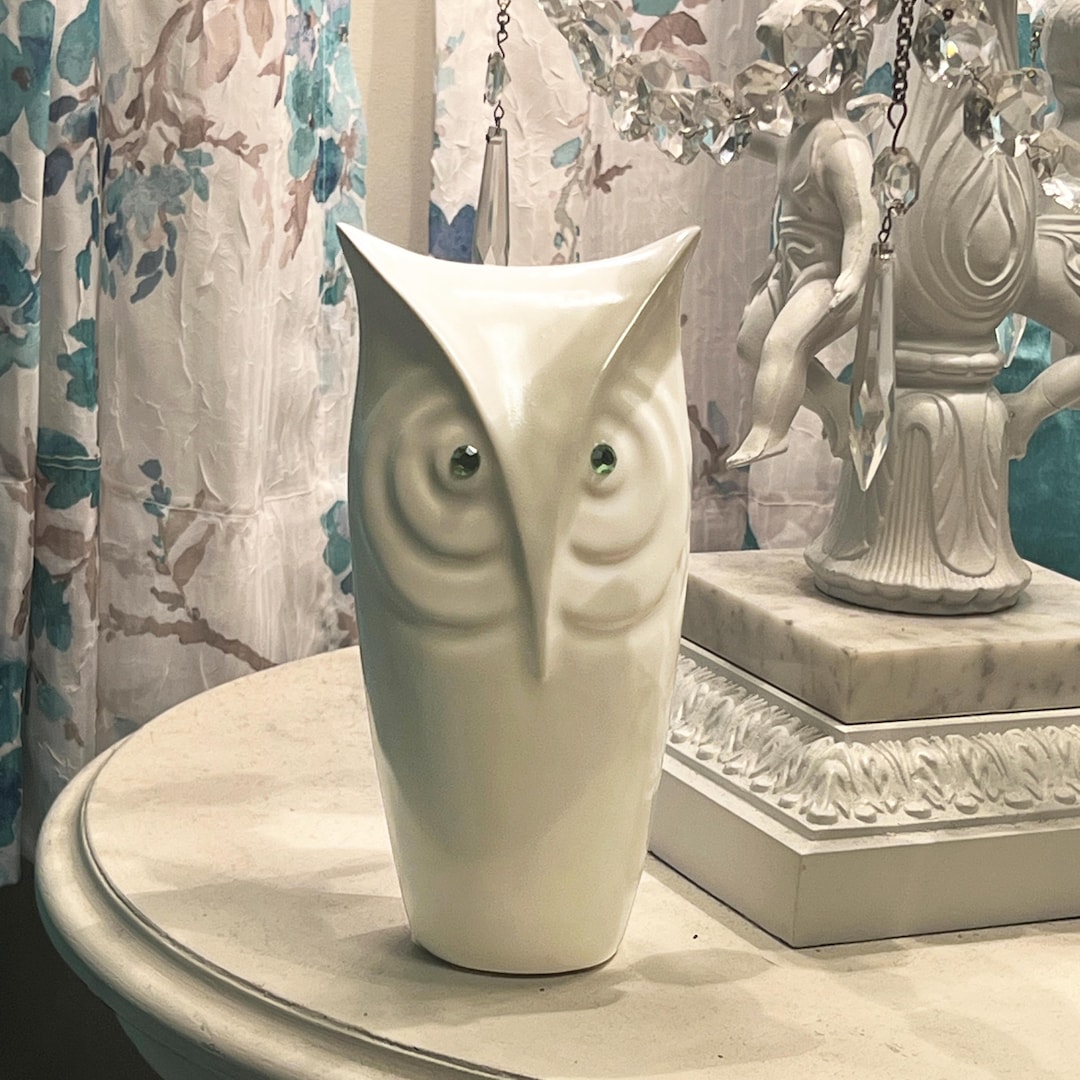 Vintage MCM Owl Figurine, Glazed White Owl, Elegant Owl Statue, Mid ...