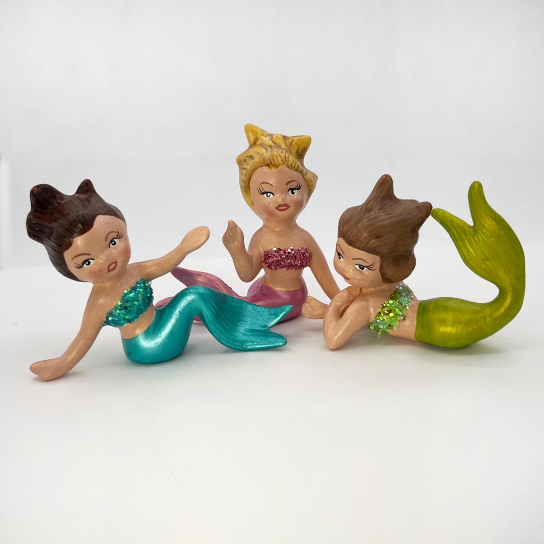 Vintage Retro Mermaids, Mid Century Modern Mermaids, Trio of Mermaids ...