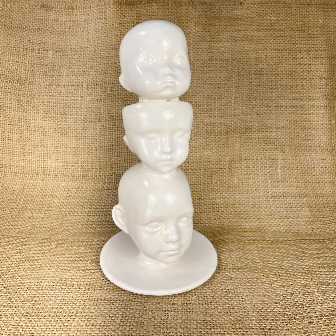 Vintage Doll Heads, Stacked Doll Head Art, White Ceramic Baby Heads ...