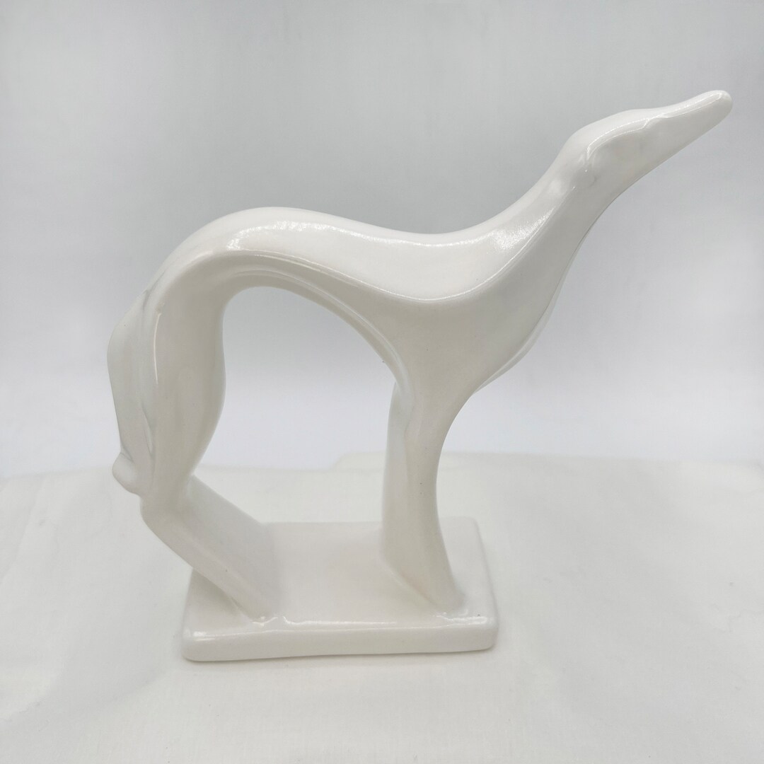 Vintage MCM Greyhound Figurine, Glazed White Dog, Elegant Greyhound ...