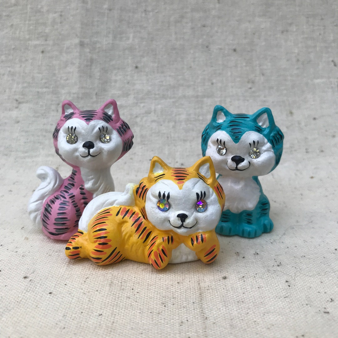 Vintage Cats, Kitten Trio, 3 Kittens, Rhinestone Eyes, Cat Figurines ...