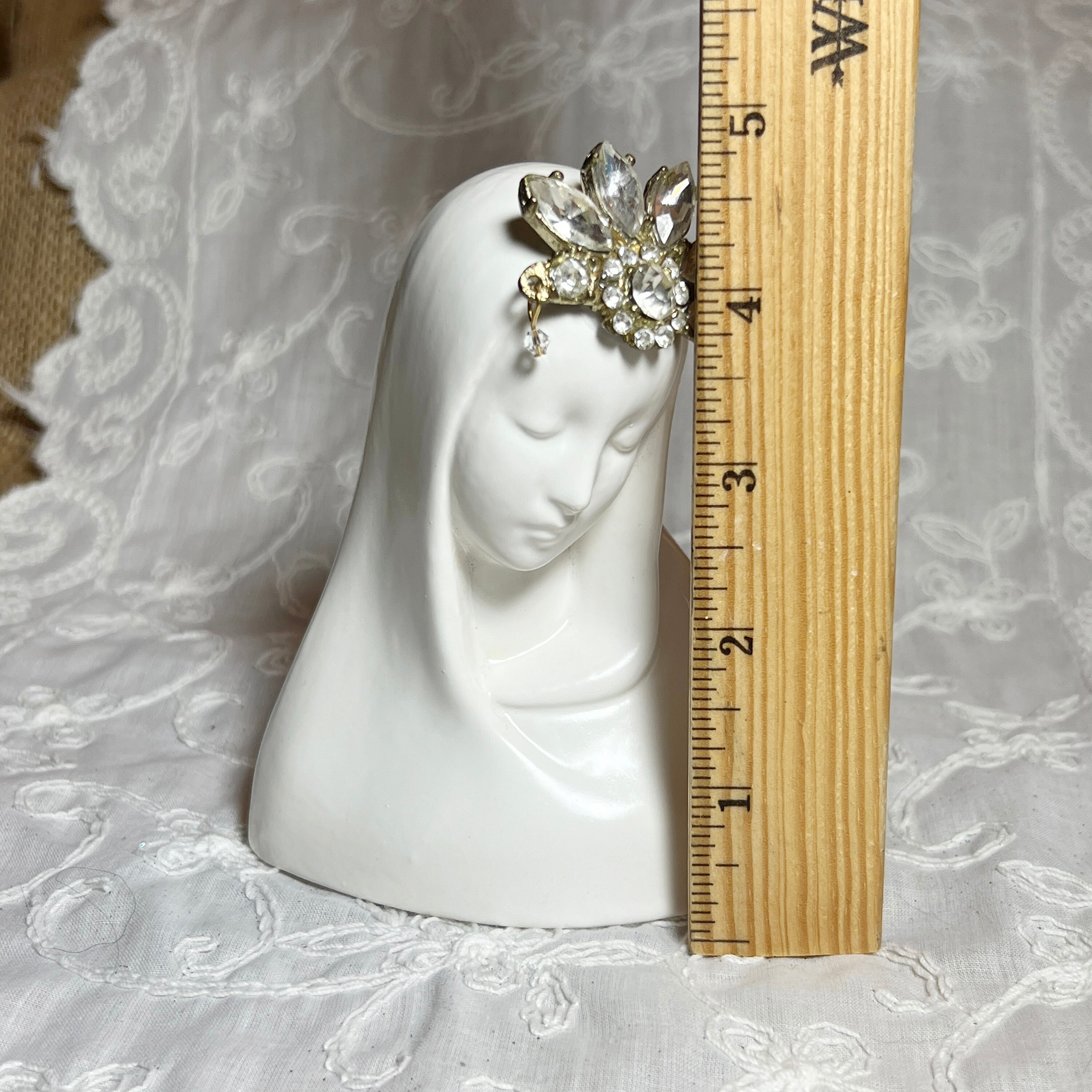 Vintage Virgin Mary White Glazed Virgin Mary Rhinestone - Etsy