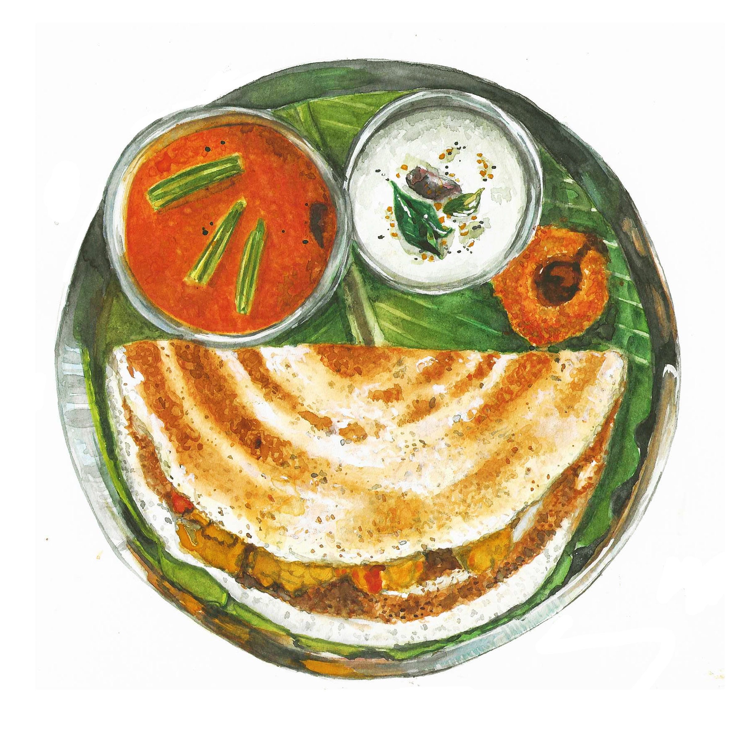 Masala Dosa Watercolor Printable Digital Art Indian Art - Etsy