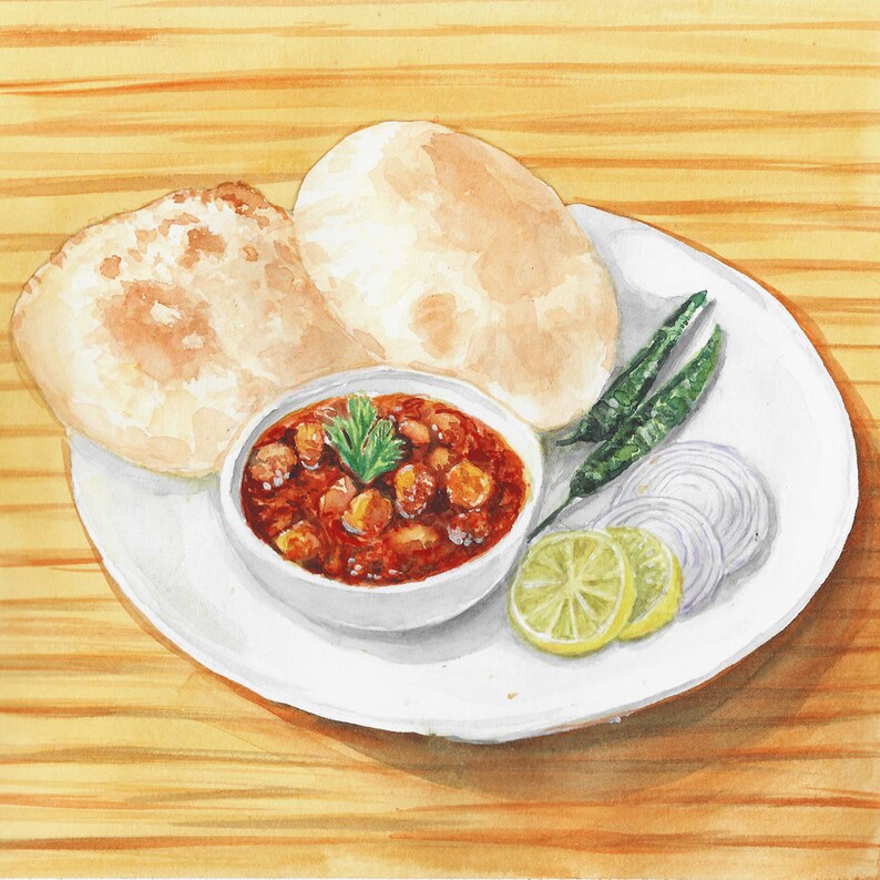 Chole Bhature Channa Bhatura Poori Chole Watercolor - Etsy