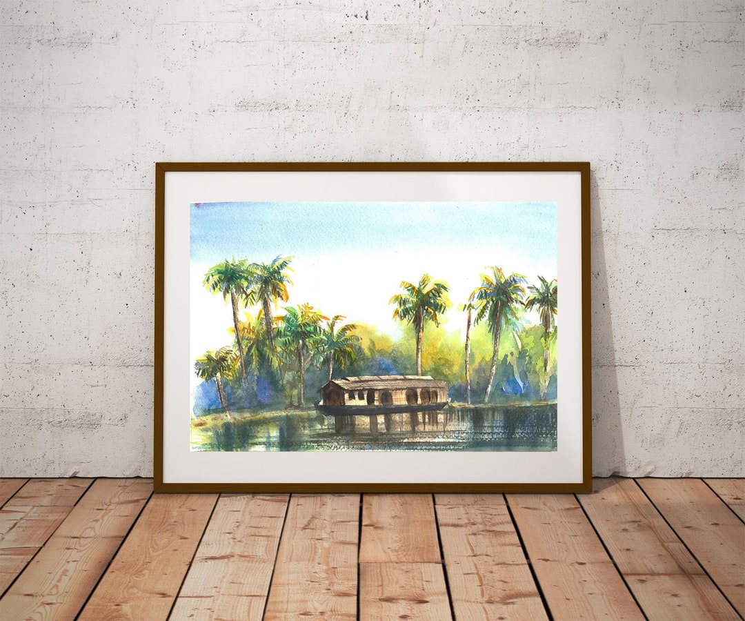 Kerala Backwaters Watercolor Art Print | India Landscape (digital ...