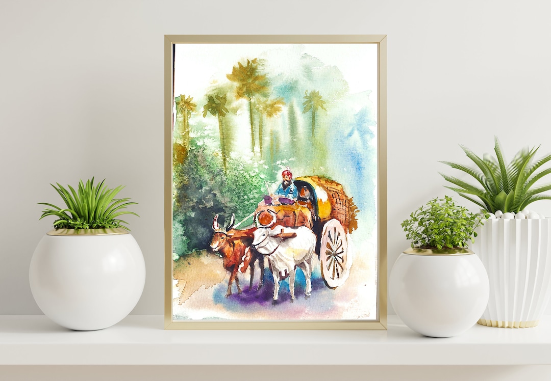 Bullock Cart Watercolor Illustration | Digital Art Print | Printable ...