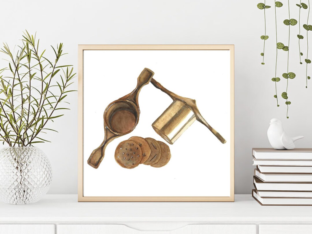 Indian Antique Vessels Brass Watercolor Printable Digital Art | Murukku ...