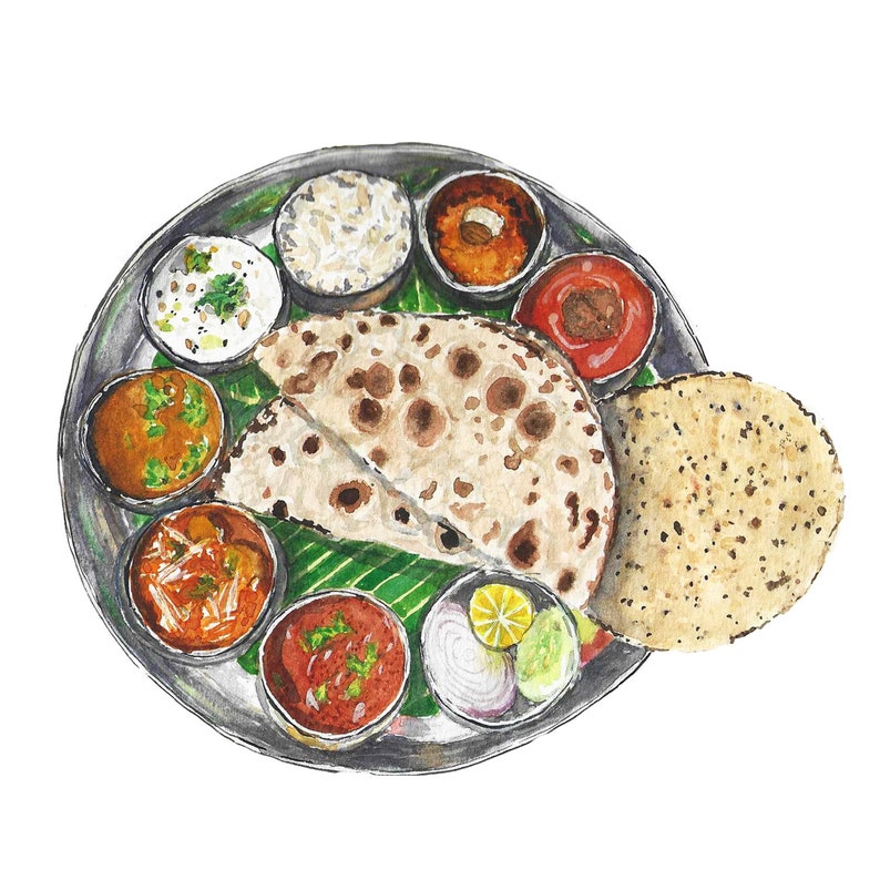 Indian Thali | Watercolor Art | Digital Art | Food Art | Indian Art - Etsy