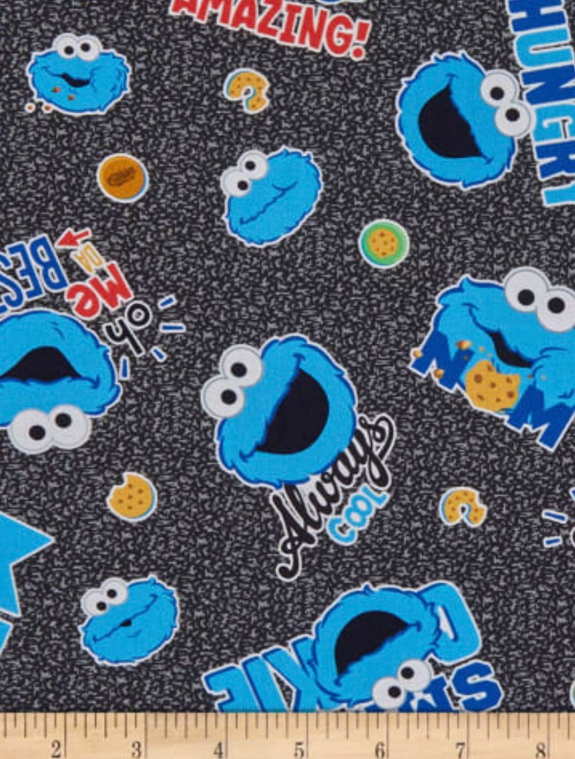 Cookie Monster on Gray Quilting Licensed Cotton fabric fat | Etsy