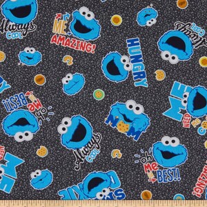 Cookie Monster on Gray Quilting Licensed Cotton Fabric Fat Quarter. 18 ...