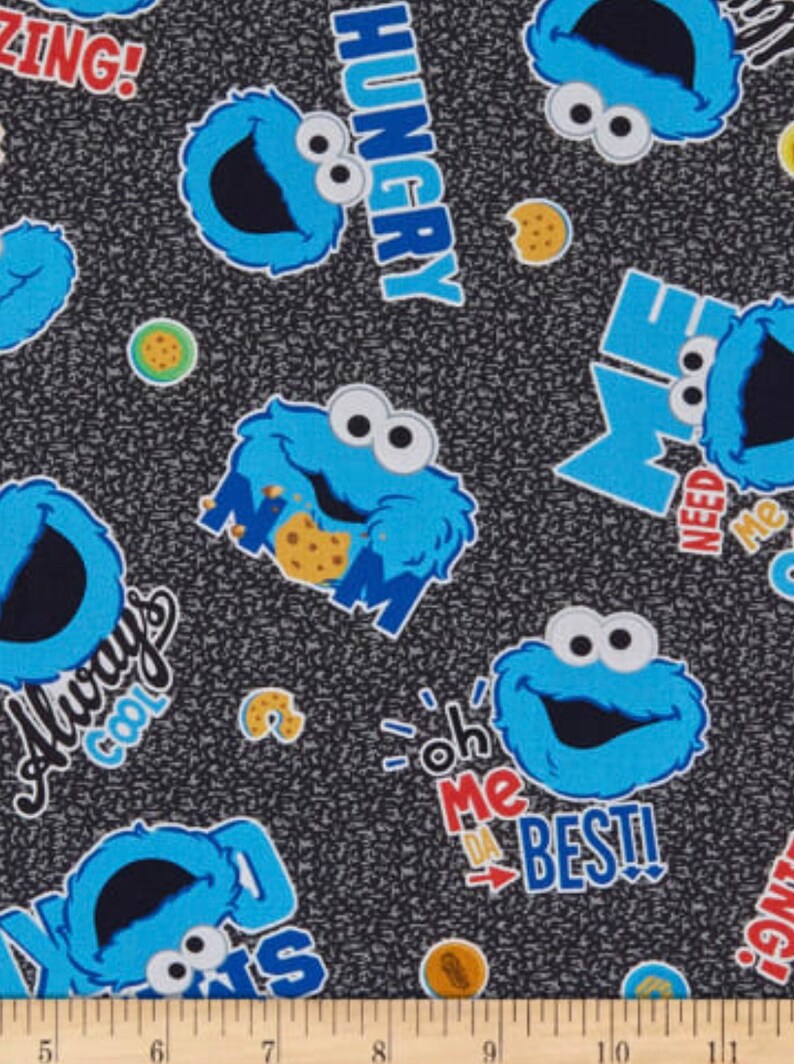 Cookie Monster on Gray Quilting Licensed Cotton Fabric Fat Quarter. 18 ...