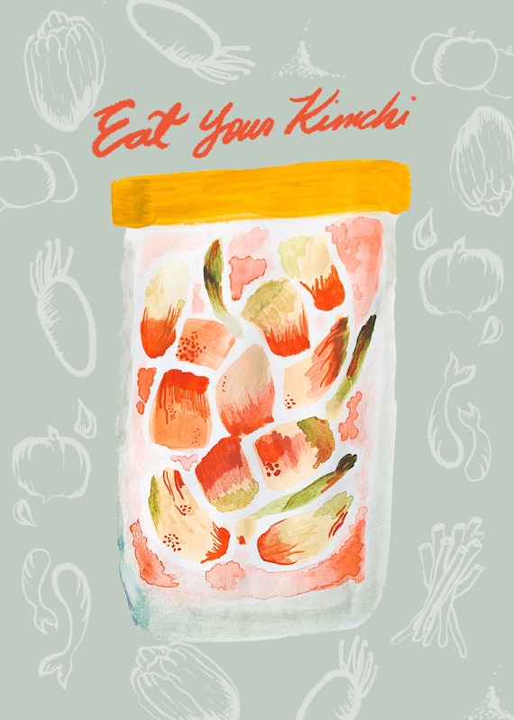 Eat Your Kimchi Cute Korean Art Print Illustration by Erin Kim - Etsy