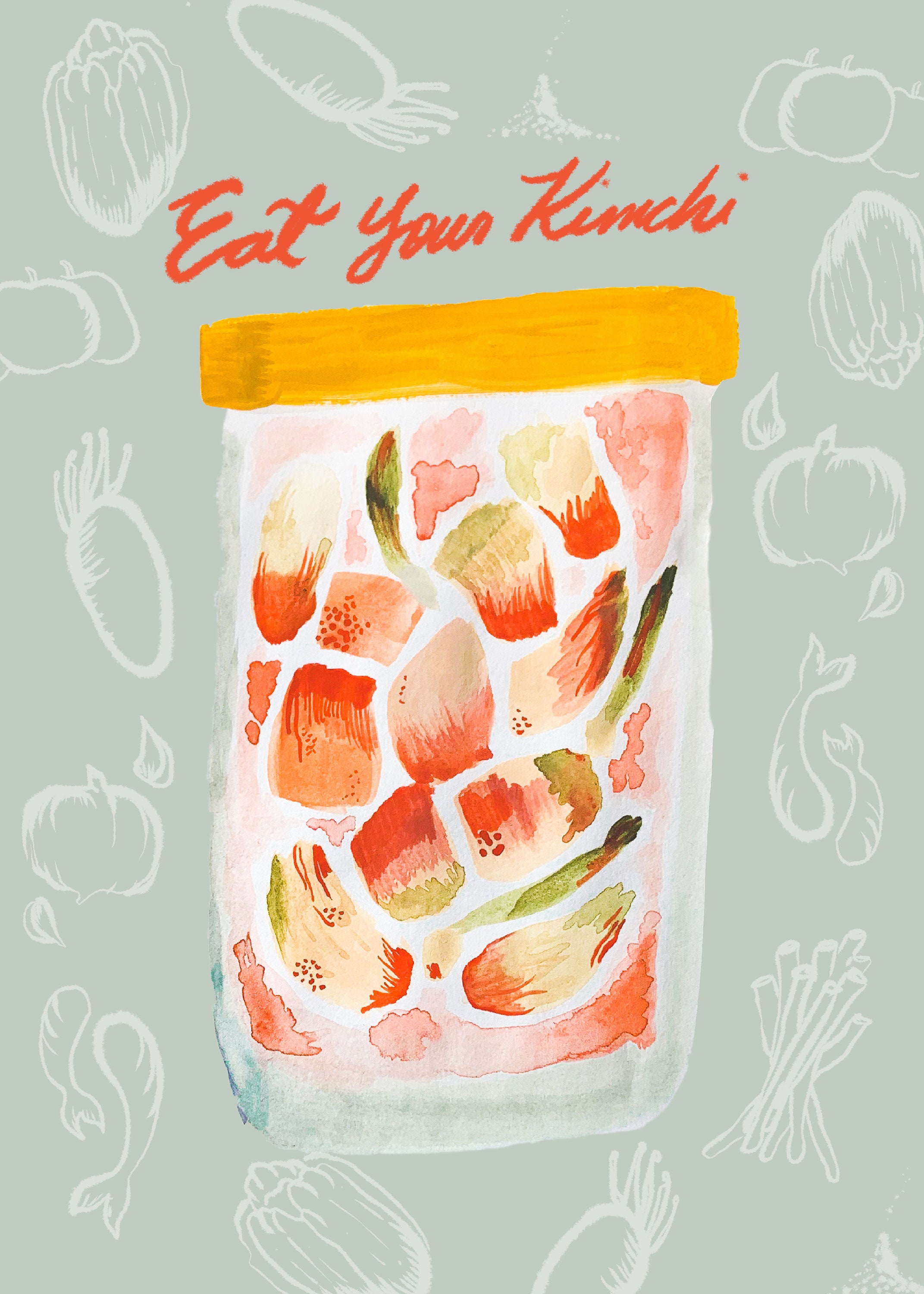 Eat Your Kimchi Cute Korean Art Print Illustration by Erin Kim Wall ...