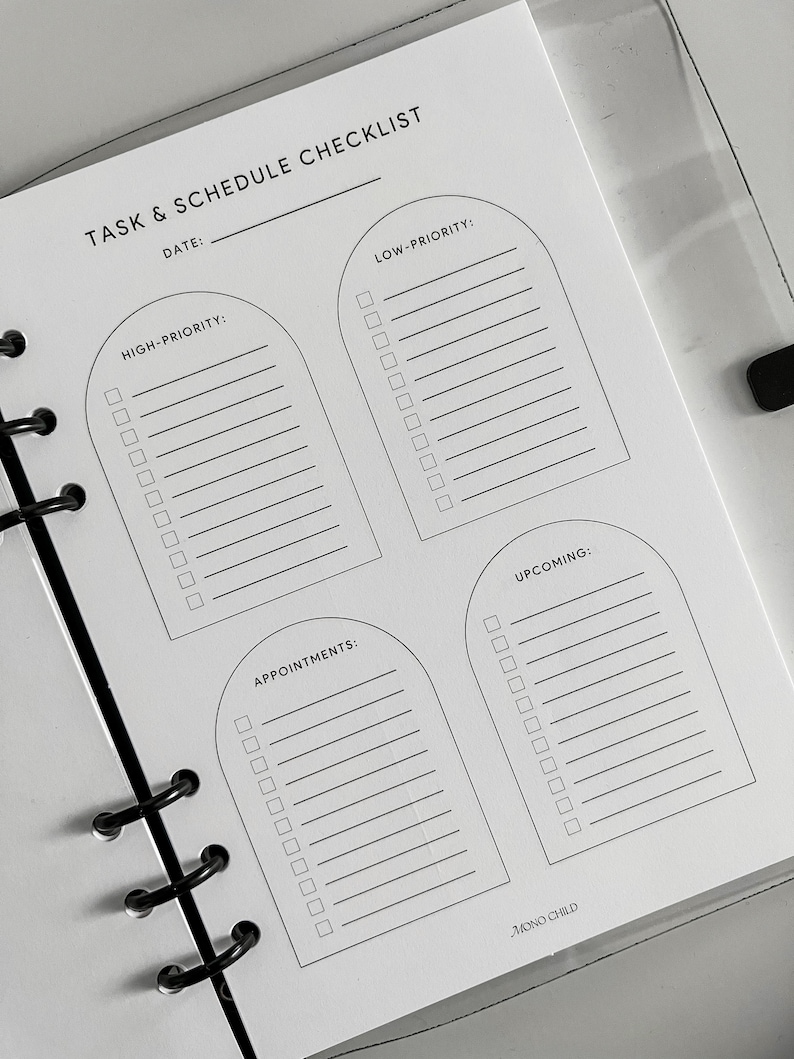 Task & Schedule Checklist (15 Sheets) | A5 Ring Binder Planner Inserts ...