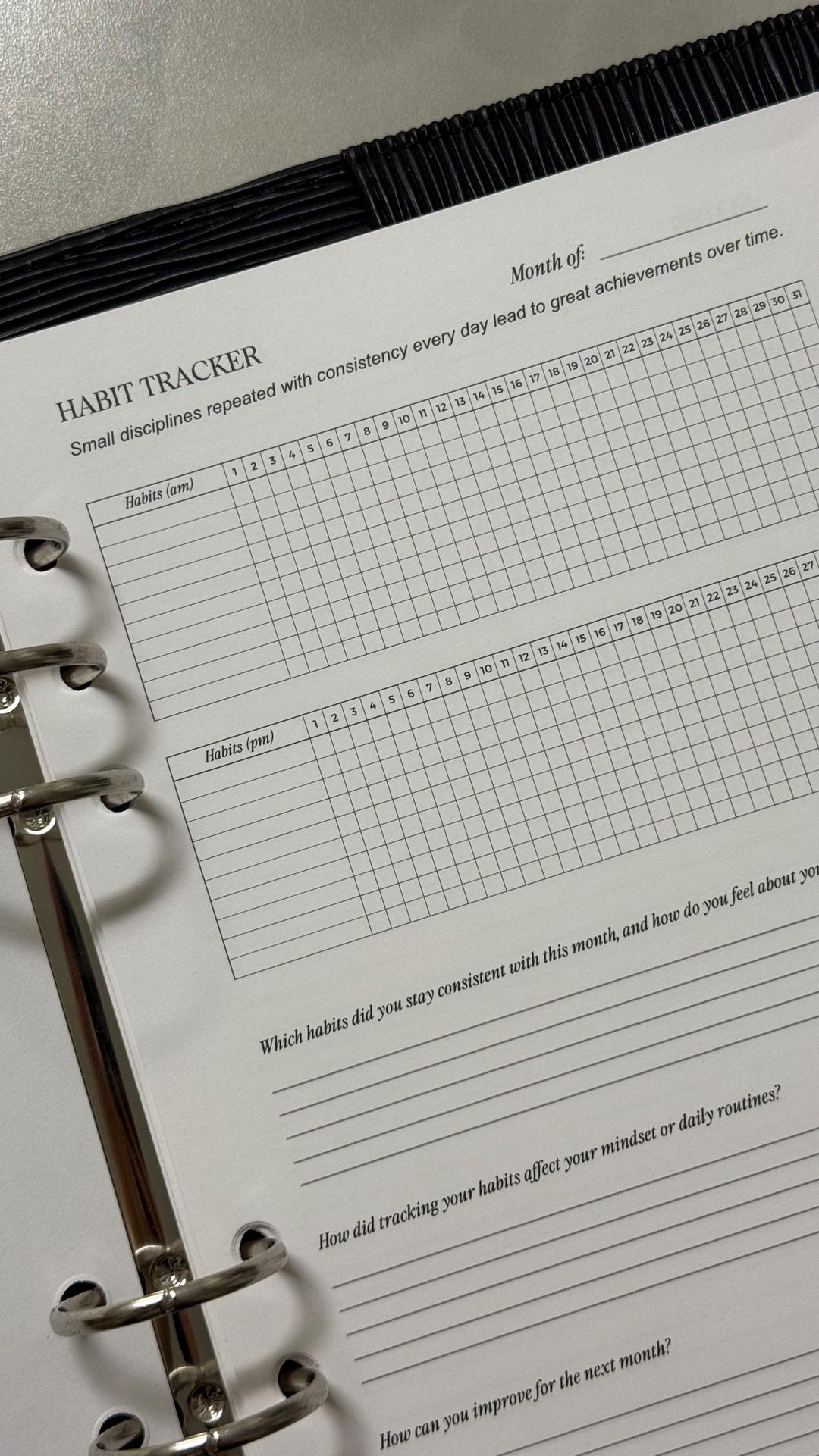 Monthly Reflection Habit Tracker | A5 Ring Binder Planner Inserts ...