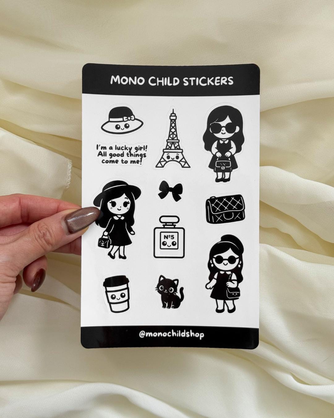 Mono Girl Sticker Sheet – Fashion Cute Black and White Vinyl Sticker ...