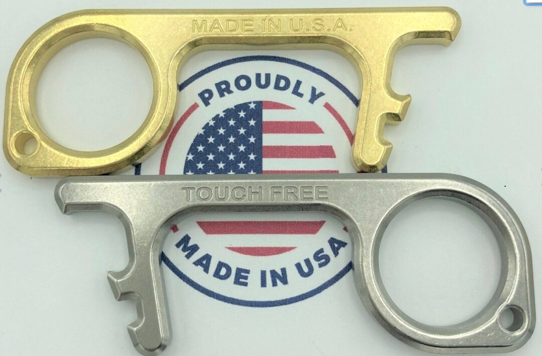 Touch Free Germ Key Door / Bottle Opener 2-pack Brass & Stainless Steel ...