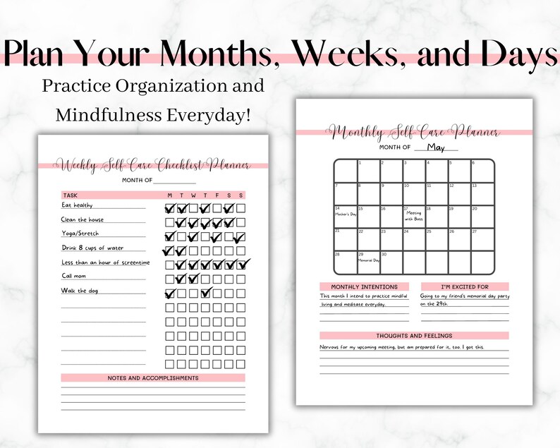 Self-care Checklist Planner for Daily, Weekly, Monthly Tracking and ...
