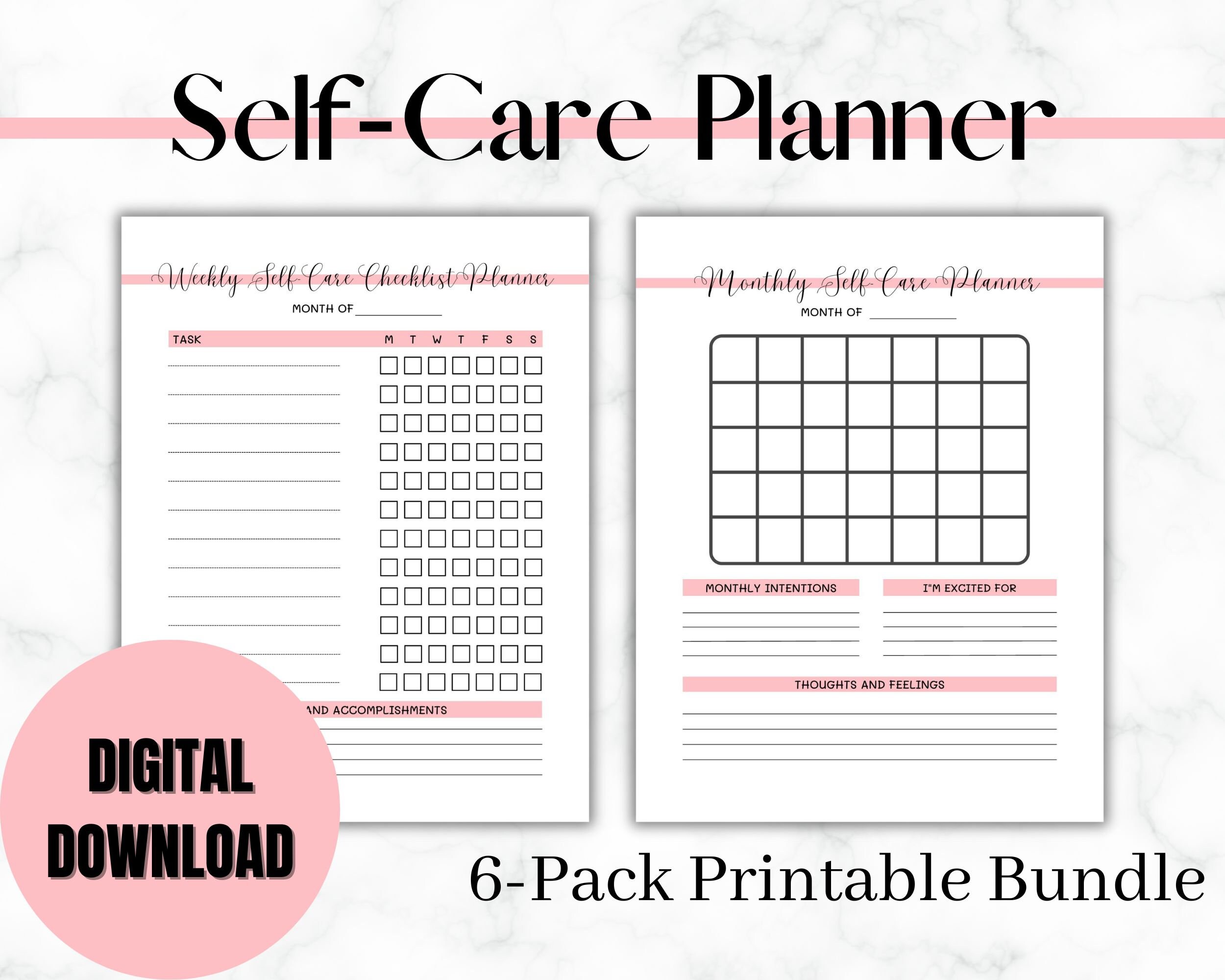 Self-care Checklist Planner for Daily, Weekly, Monthly Tracking and ...