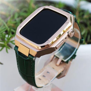 Luxury Gold Apple Watch Metal Cases With Leather Series 10 9 8 7 45 Mm ...