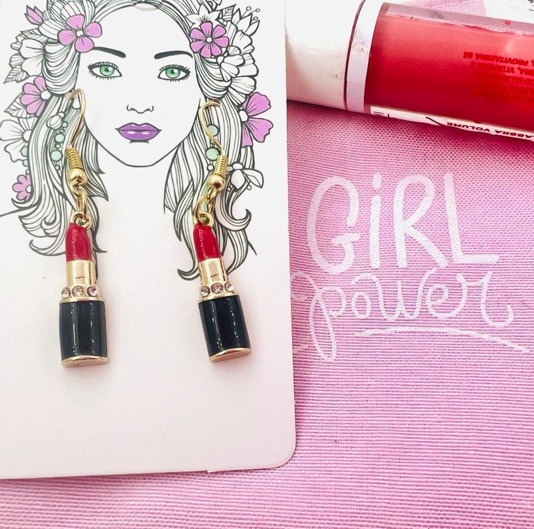 Red Lipstick Dangle Earrings,little Lipsticks,makeup Artist,cosmetic ...
