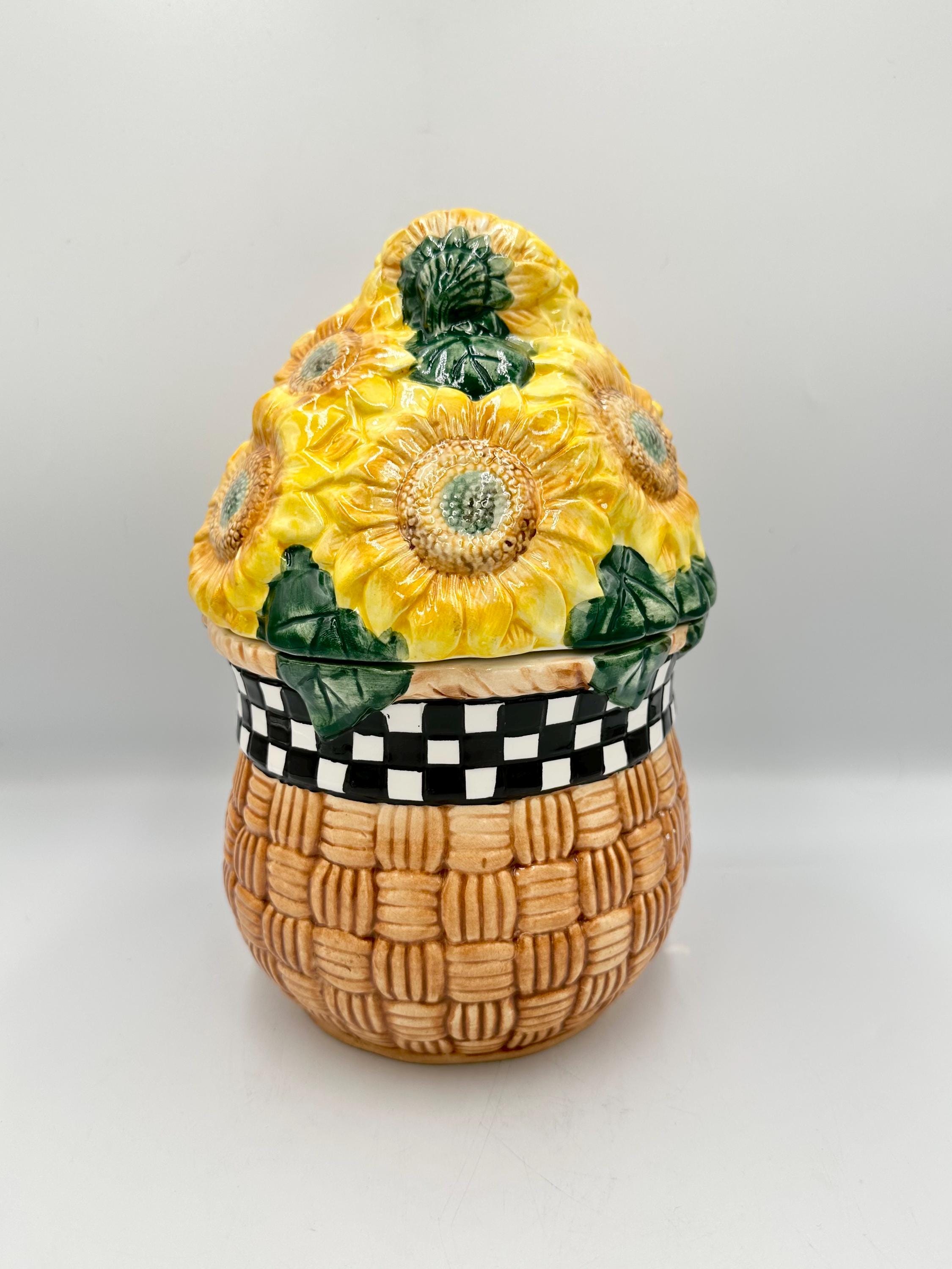 Vintage Sunflower Basket Cookie Jar • Whimsical 11” Kitchen Canister - Etsy