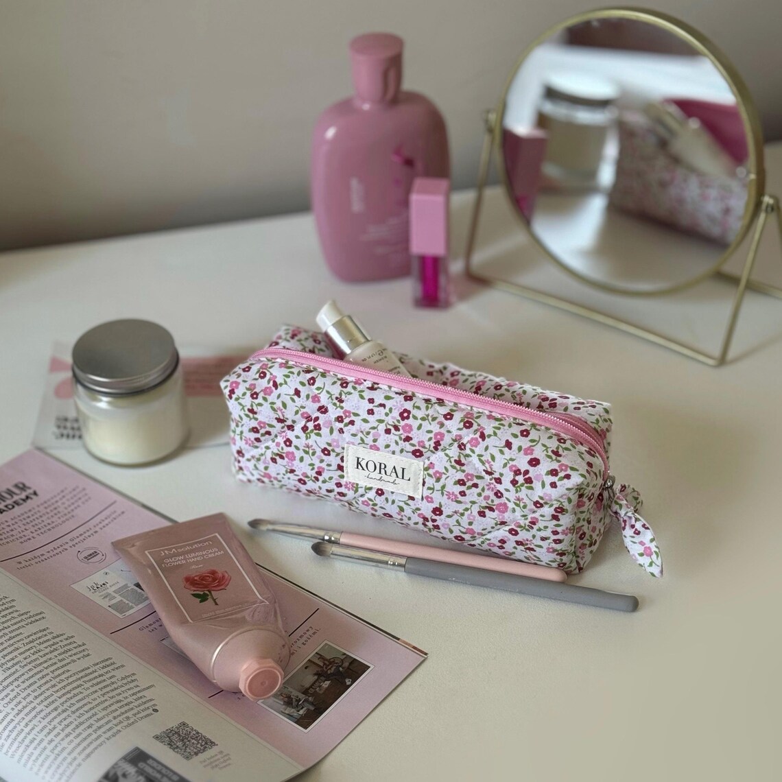 Quilted Cotton Pencil Case "pink Flowers" - Etsy