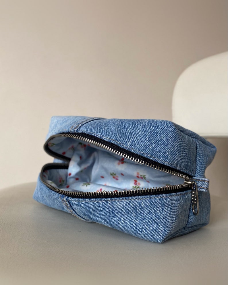 HANDMADE Quilted Jeans Denim Cosmetic Bag - Etsy